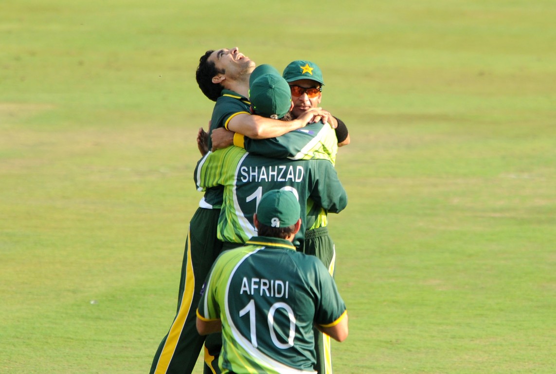 Umar Gul, Mohammad Hafeez, Shahid Afridi and Ahmed Shehzad celebrate ...